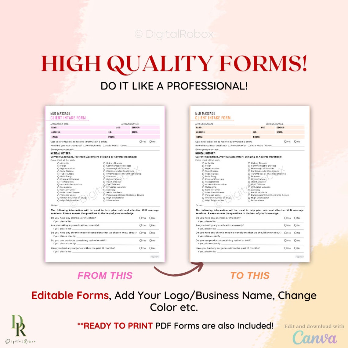 MLD Manual Lymphatic Drainage Massage Consent Form, MLD Massage Intake ...