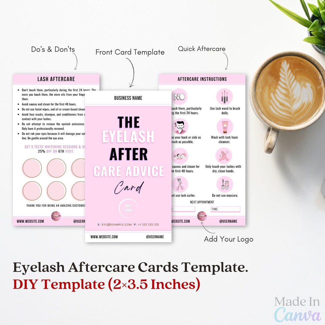 Lash Aftercare Card Template, Editable Lash Aftercare Card, Eyelash ...