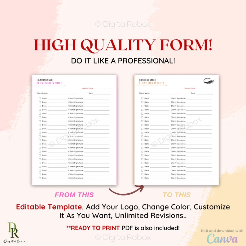 Client Sign-in Sheet: Salon Business Printable (editable + PDF) - Etsy