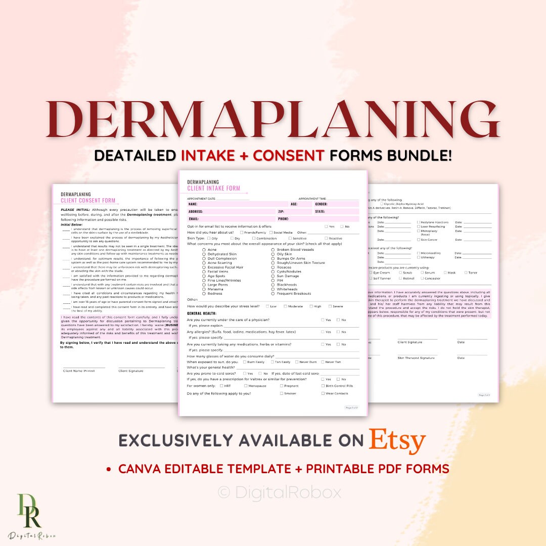 Dermaplaning Consent Form, Dermaplane Intake Form, Dermaplaning Consent ...