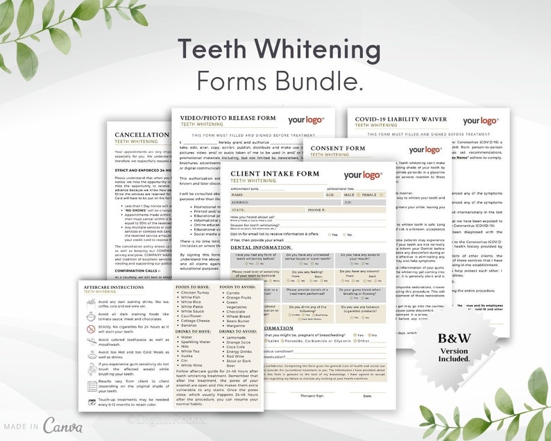 Teeth Whitening Consent Form Teeth Whitening Forms Bundle - Etsy