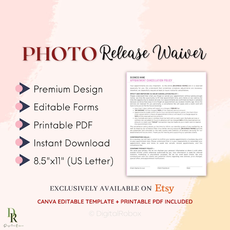 Photo Release Form for Small Business, Salon Photo and Video Release ...
