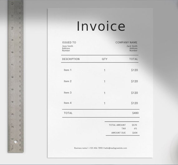 Invoice Template Classic and Modern Clean White Black | Etsy