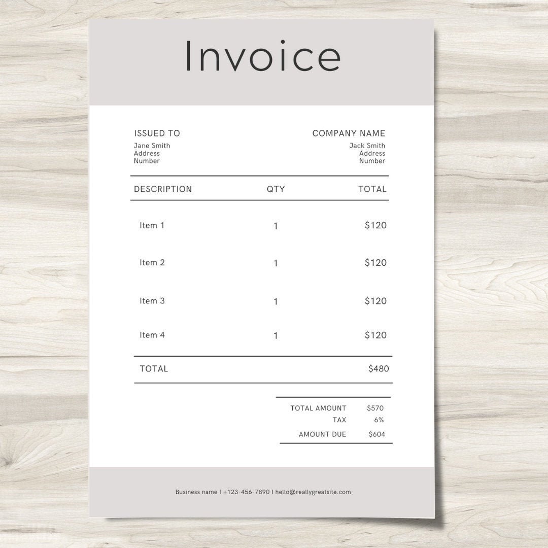 Plantilla de factura editable CANVA Moderna y profesional Blanco Gris ...