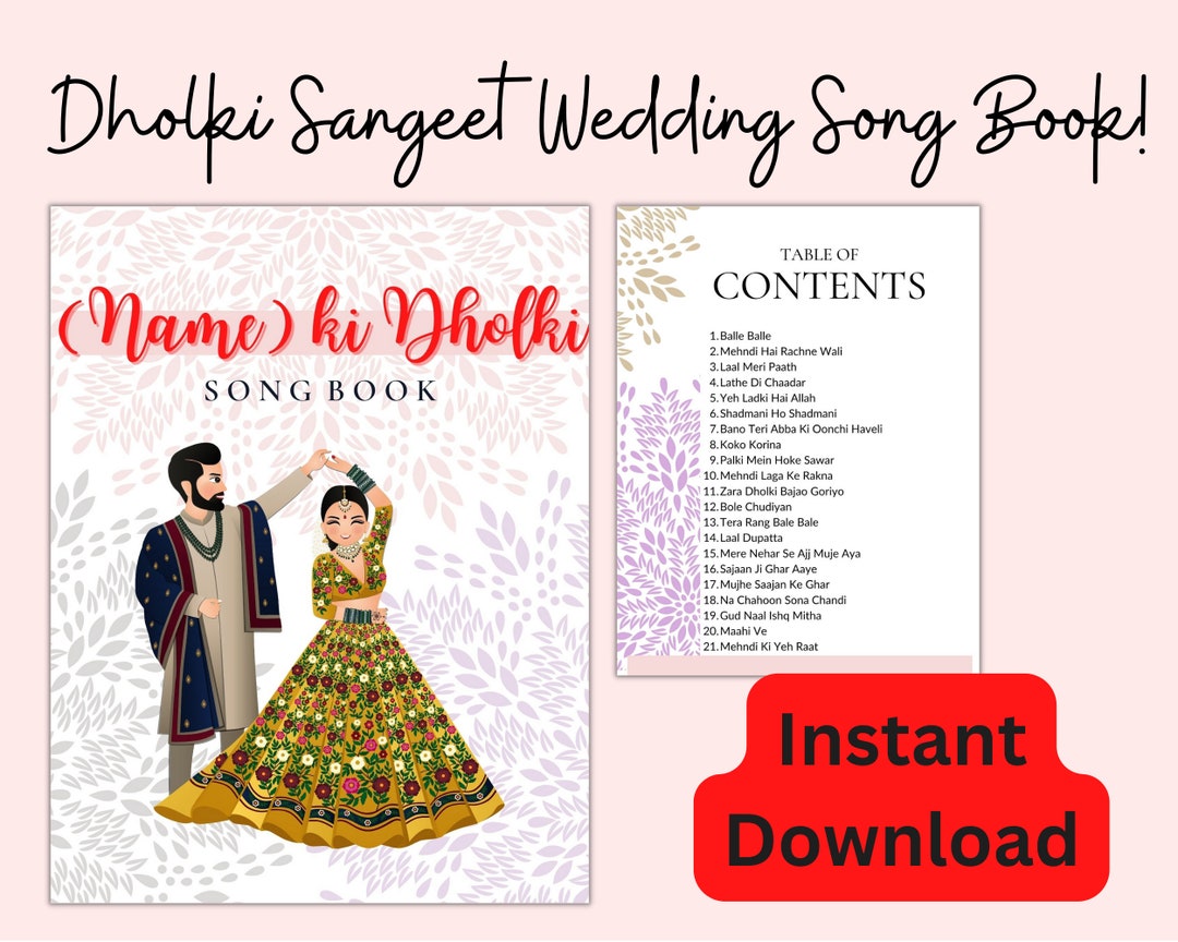 Dholki Wedding Sangeet Mayoon Mehndi Song Book- Customizable Title- 21 Songs- Mehndi , Maiyon ...