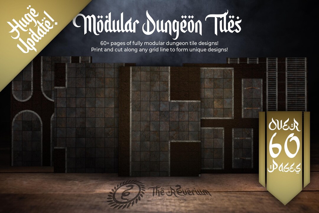 Modular Dungeon Tiles, 60+ Pack, (8.5 X 11 Inch Letter Size), D&D ...