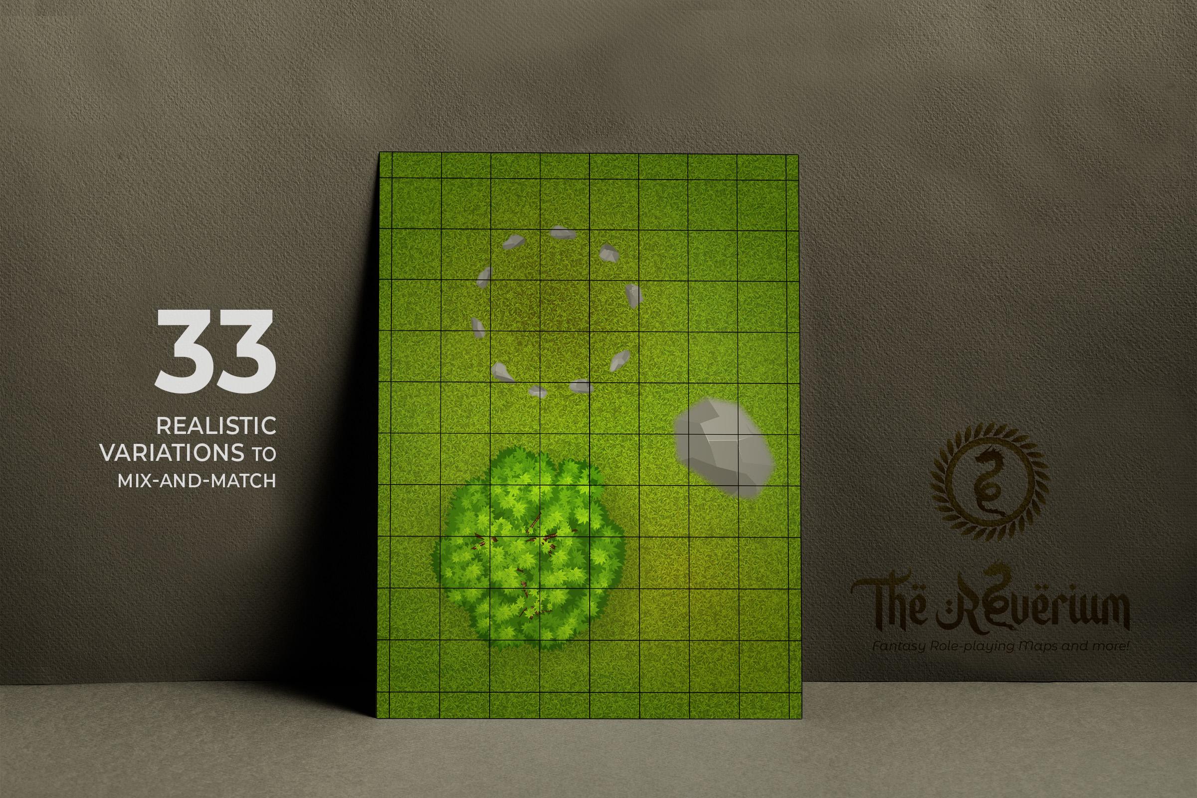 Grass Field Map Pack With Shrubs, Trees, and Rocks (8.5 X 11 Letter ...