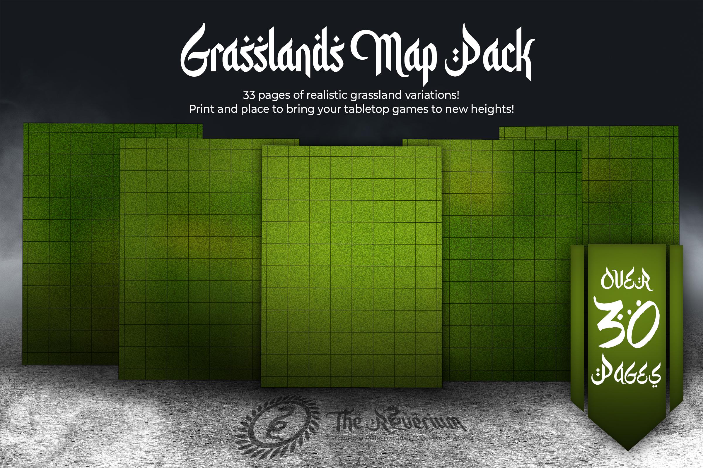 Tileable Grasslands Map Pack: 30+ Pages of Open Terrain, Print-at-home ...