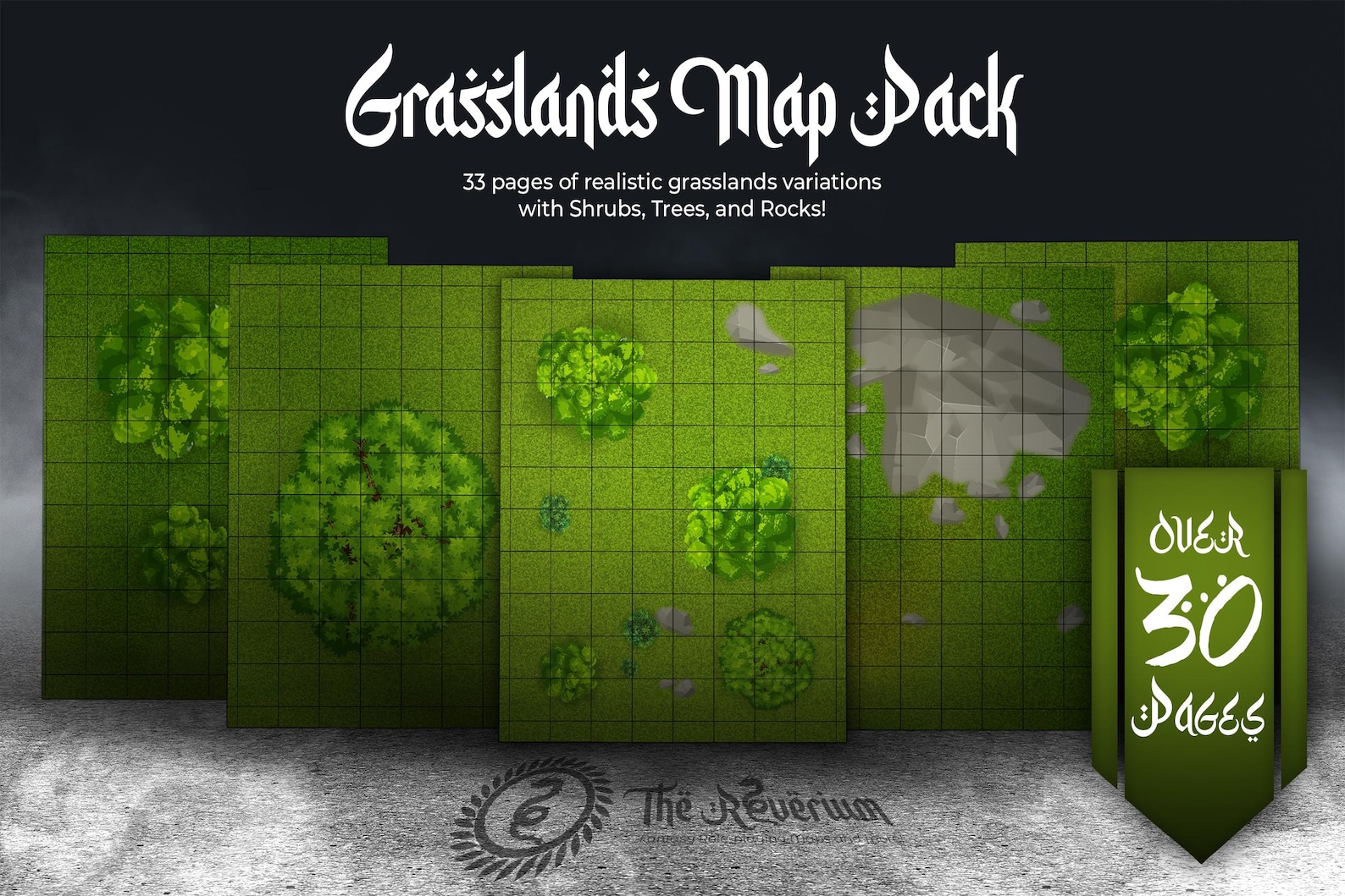 Grass Field Map Pack With Shrubs, Trees, and Rocks (8.5 X 11 Letter ...
