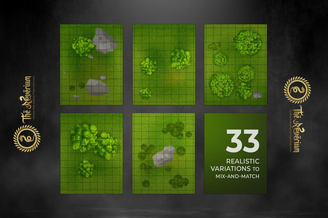 Grass Field Map Pack With Shrubs, Trees, and Rocks 8.5 X 11 Letter Size ...