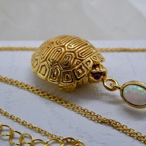 Tortoise Locket Necklace Ruby Eyes Silver 18ct Gold Plated - 18” Chain ...