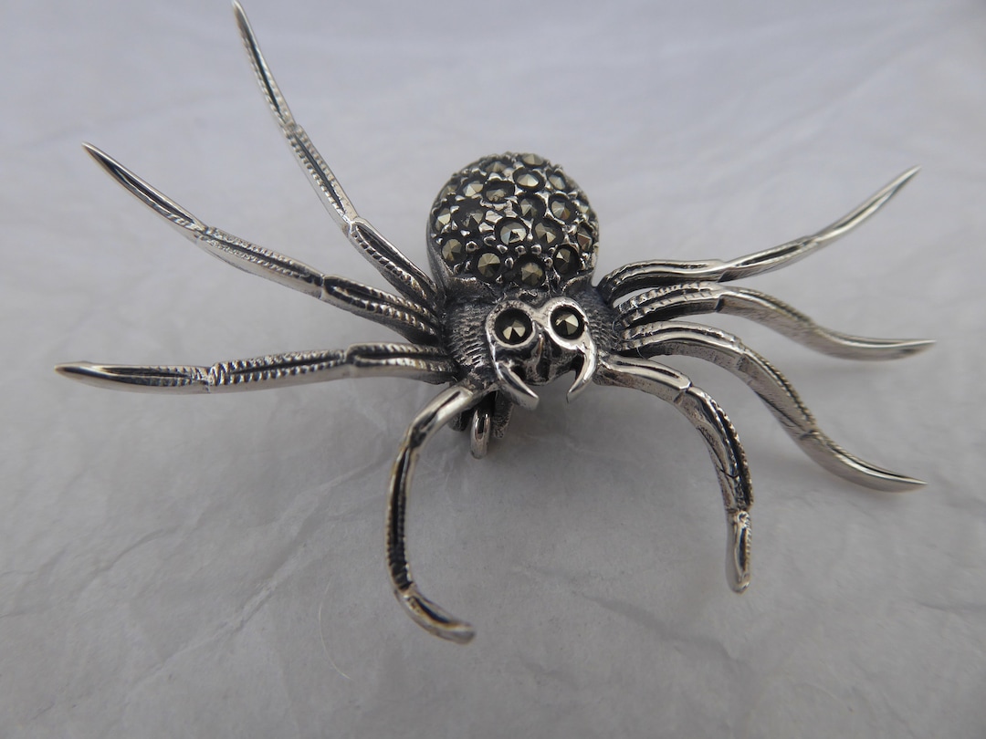 SPIDER BROOCH Pin * Marcasite * Silver 925 * Jewellery Gift for Him or ...