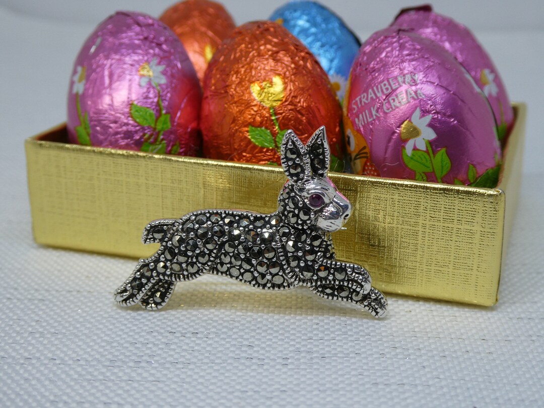 Silver RABBIT BROOCH Pin marcasite Ruby Eyes Jewellery Gift Idea for ...