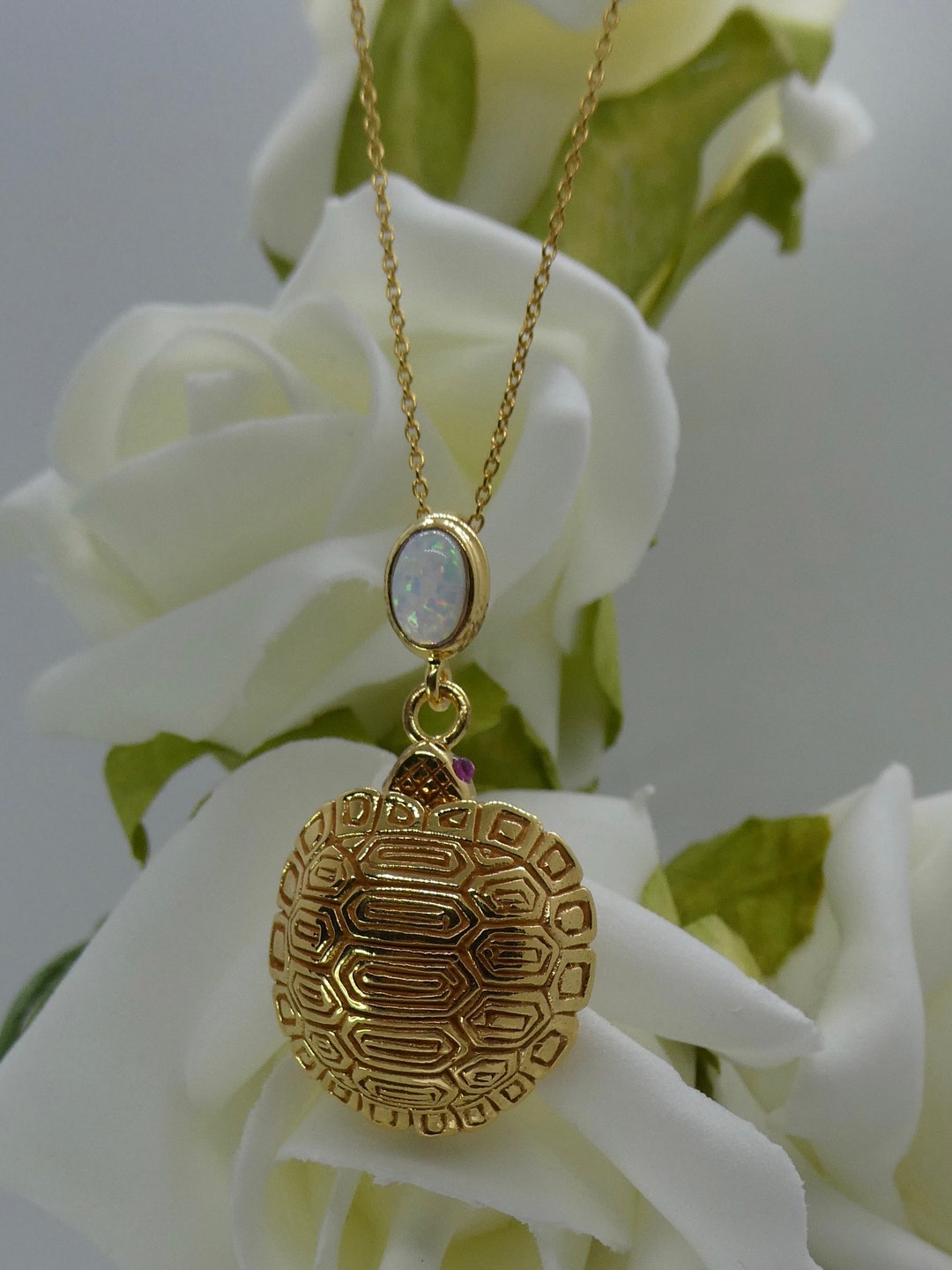 Silver 18ct Gold Plated Tortoise Locket on 18” Chain *gilson Opal ...