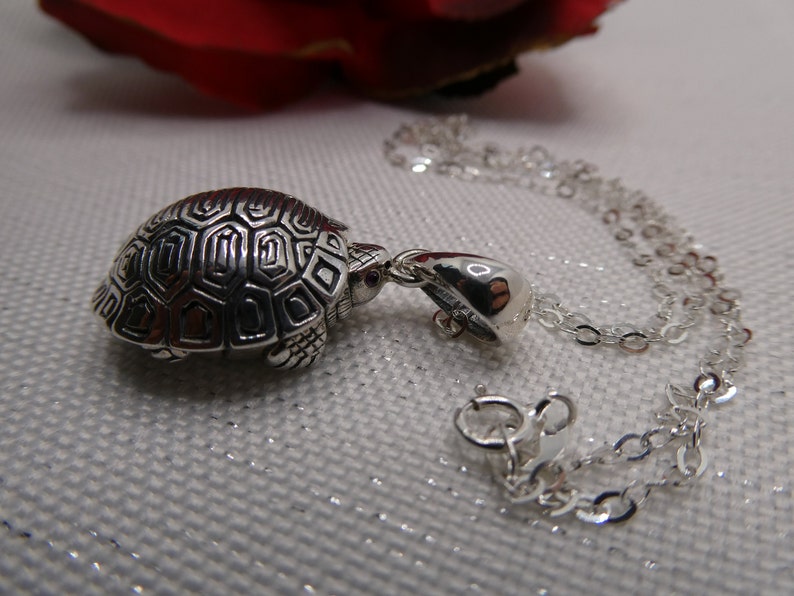 Tortoise Locket Necklace Ruby Eyes on 18 Chain Silver - Etsy