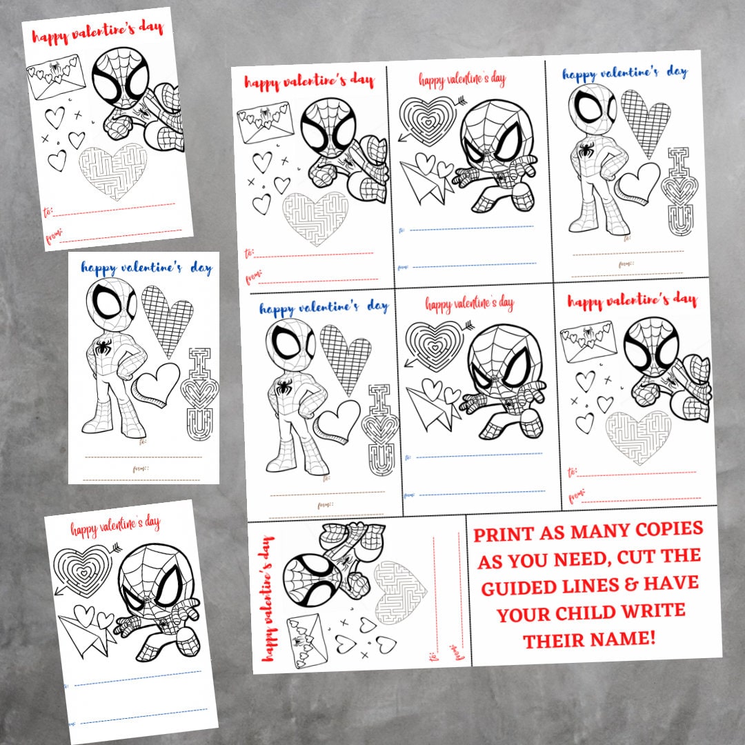 Printable Spider-man Coloring /maze Valentines Cards - Etsy
