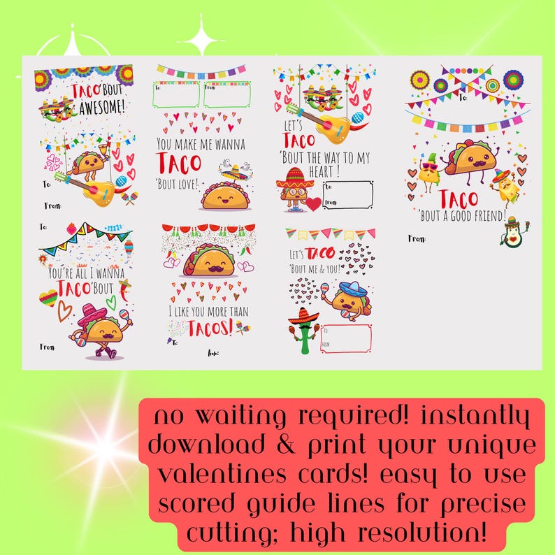 Printable Taco Valentine's Day Cards, Classroom Valentine's Day Cards ...