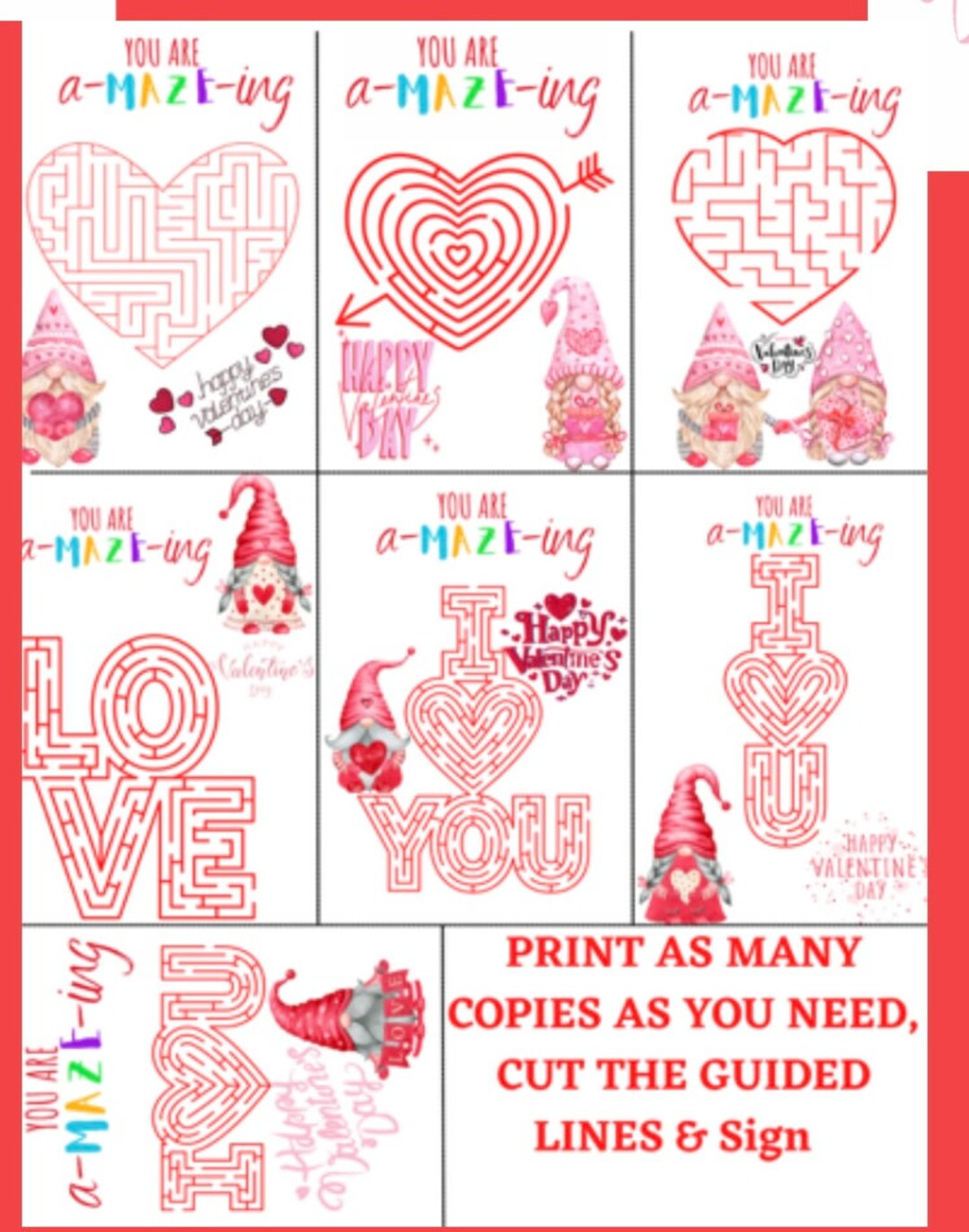 Printable Maze Valentines Cards - Etsy