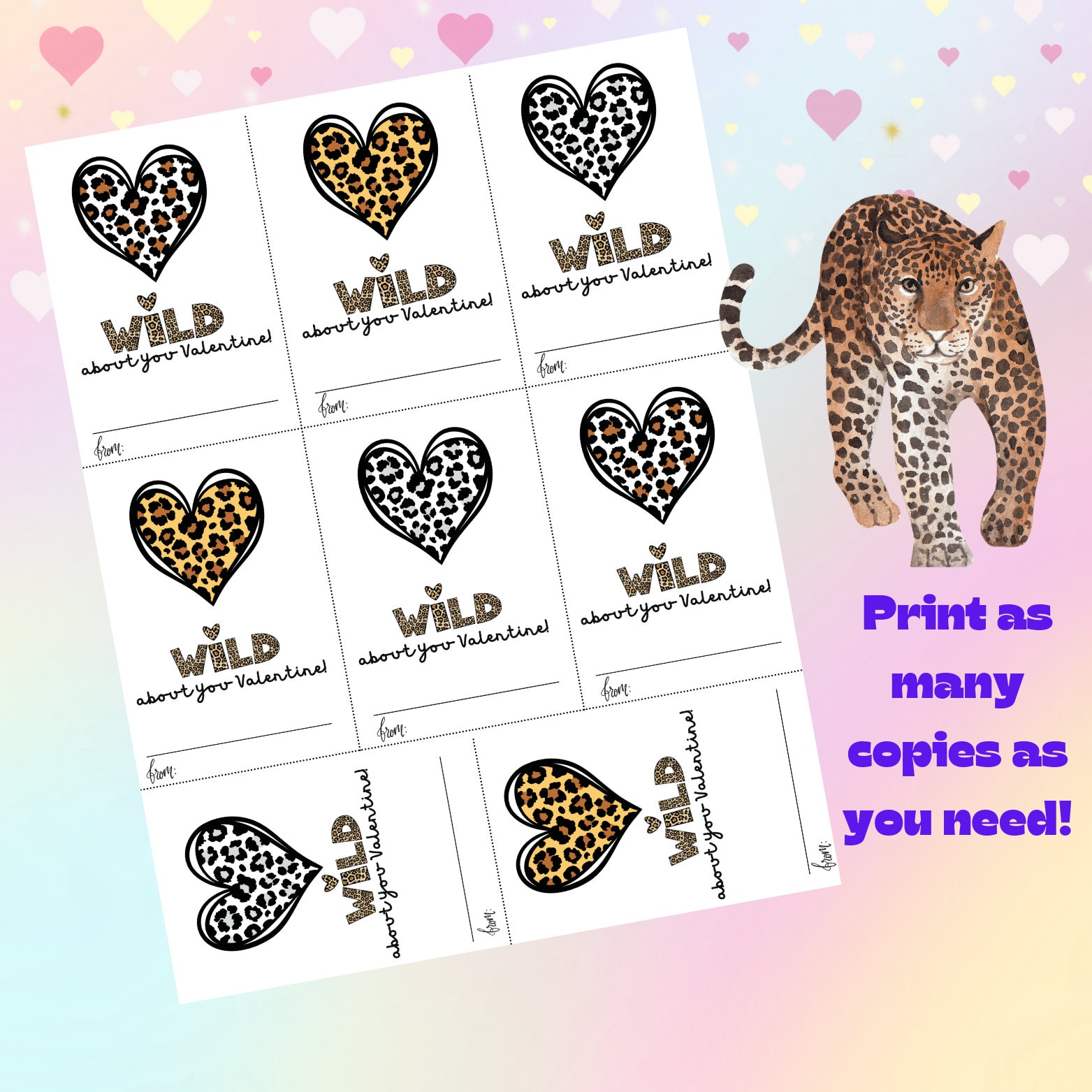 Cheetah Valentine's Day Card / Printable Valentine Cards / Wild About ...