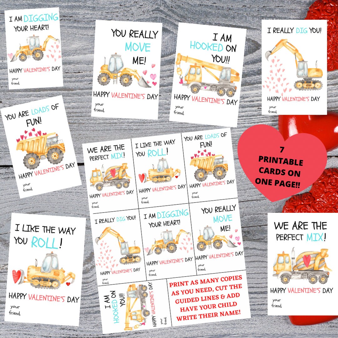 Printable Construction Valentines Cards - Etsy