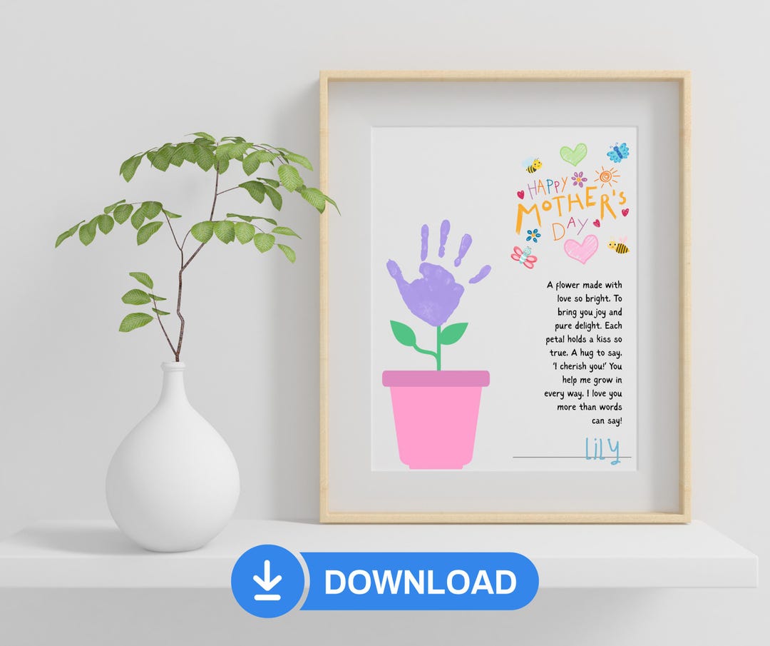 Mothers Day Handprint Craft for Kids Gift for Mom Flower Poem Printable ...
