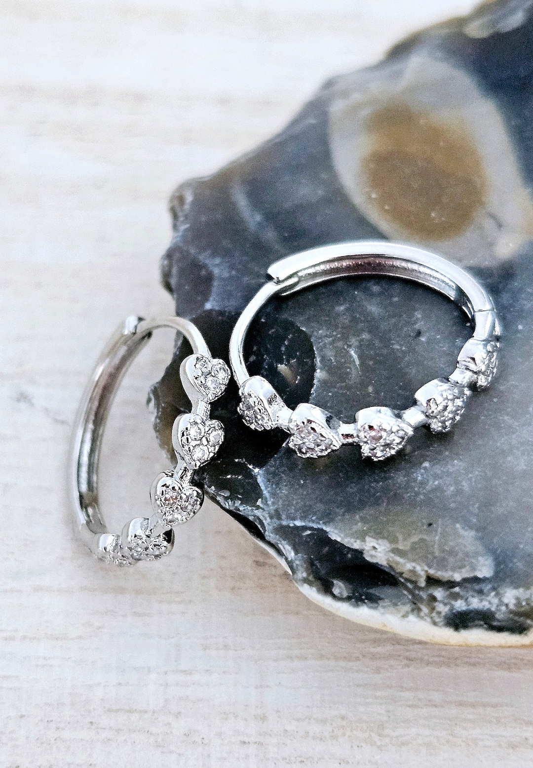 Dainty Minimalist Huggies, Real Silver Huggie Hoops, Small Heart Hoop ...
