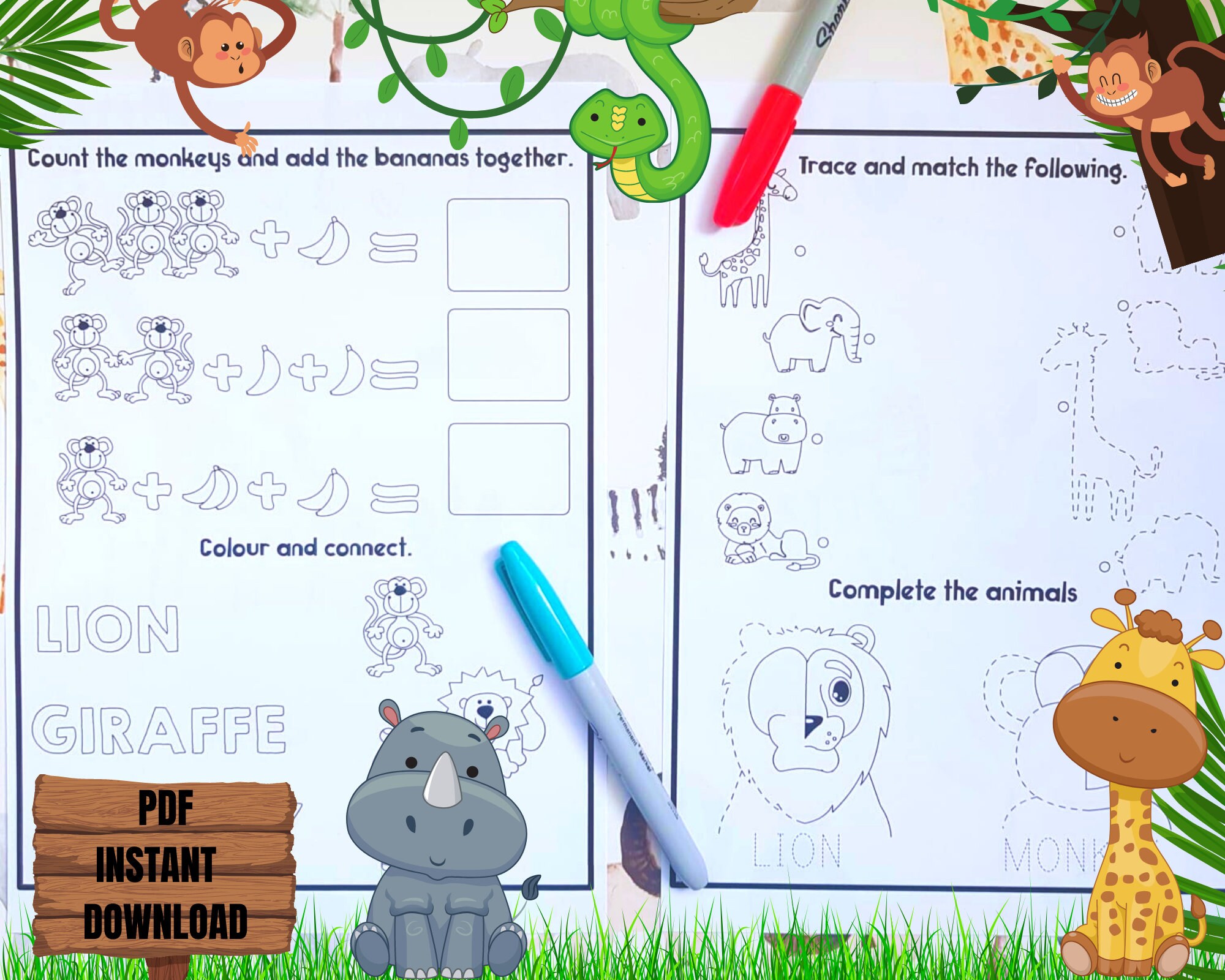 Coloring Book Pages | Jungle Animals Coloring Pages L 20 + Different ...