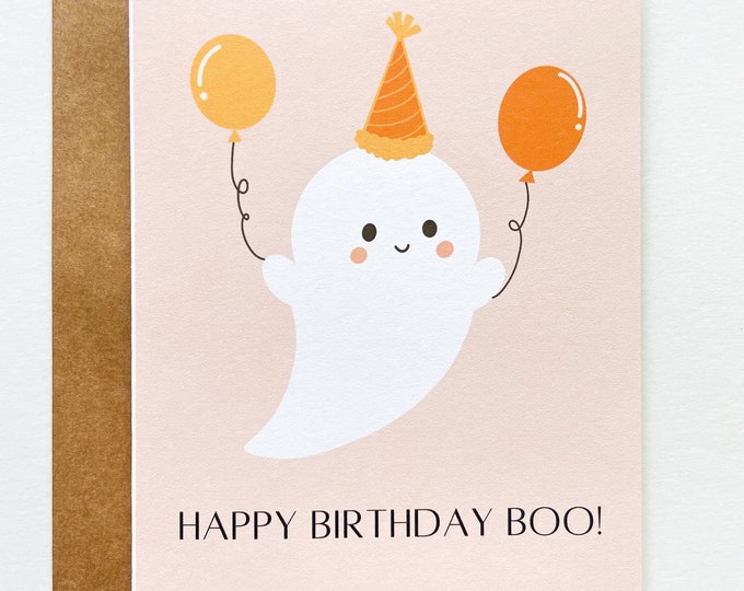 Happy Birthday Boo, Ghost Birthday Card, October Birthday Card, Cute ...