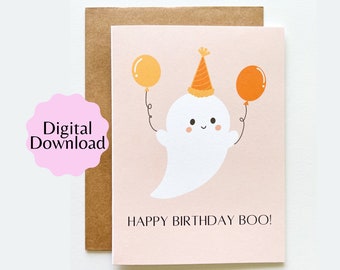 Happy Birthday Boo, Ghost Birthday Card, October Birthday Card, Cute ...