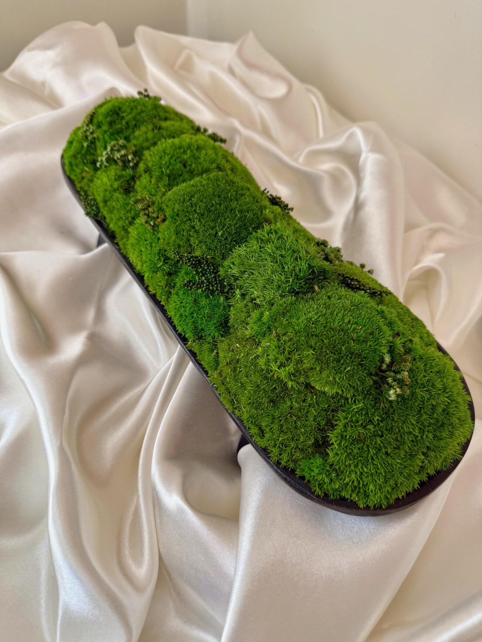 Preserved Moss Centerpiece: Pole & Reindeer Moss in Black Wood Bowl ...