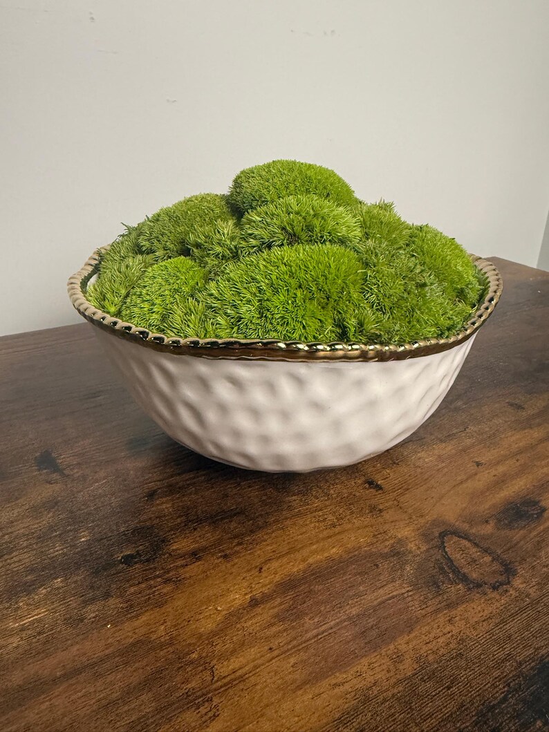 Preserved Moss Centerpiece: White and Gold Circle Bowl, Pole Moss | USA ...