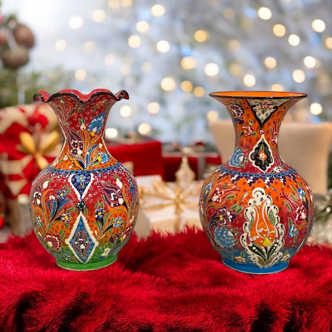9.8'' Turkish Ceramic Vase, Handcrafted Ceramic Vase, Decorative ...