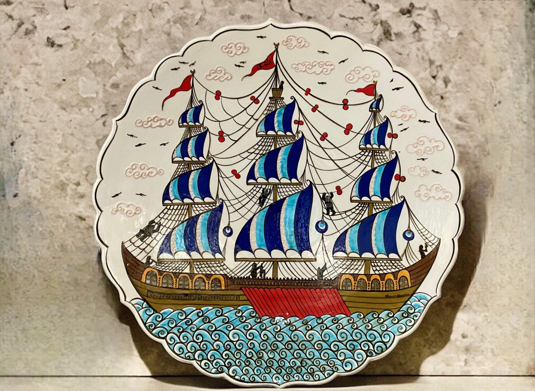 19.6'' Ottoman Sailboat Plate, History of Art, Traditional Design Plate ...