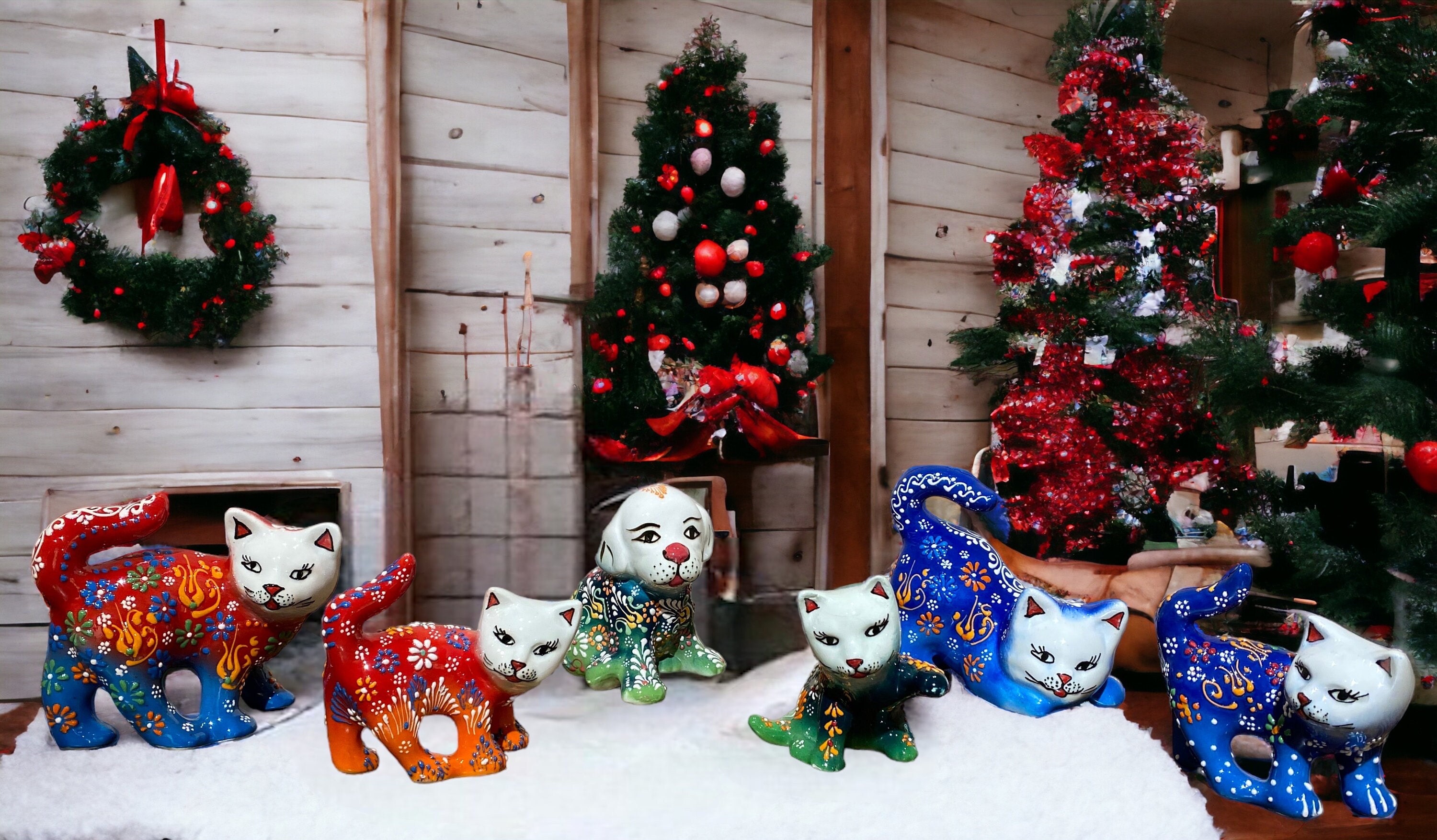 Ceramic Cat and Dog Ornament, Handmade Dog and Cat Trinket , Ceramic ...