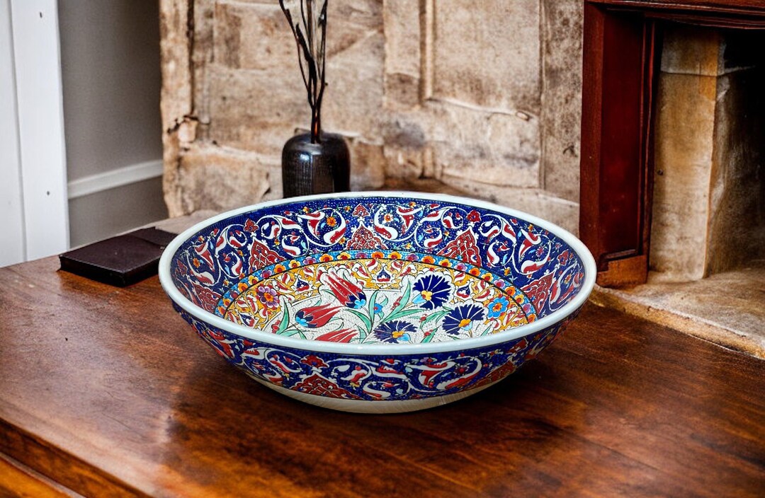 12''turkish Handmade Ceramic Bowl, Traditional Motif Bowl, 30 Cm Fruit ...