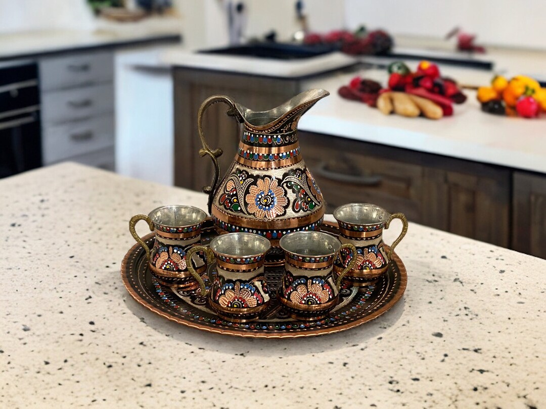 6 Piece Copper Ayran and Water Glasses, Handmade Copper Ayran and Water ...
