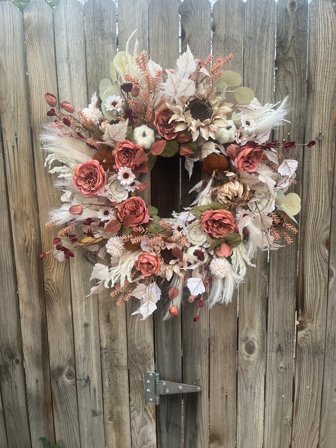 Large White Fall Wreath, Boho Blush Fall Wreath for Front Door, Cream ...