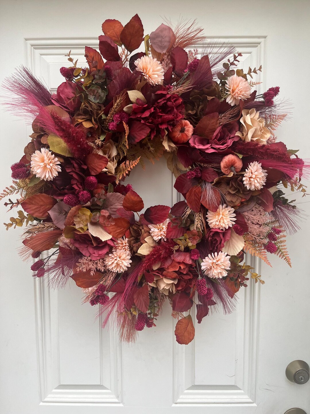 Large Pink Fall Wreath, Fall Pampas Grass Boho Wreath, One of a Kind ...