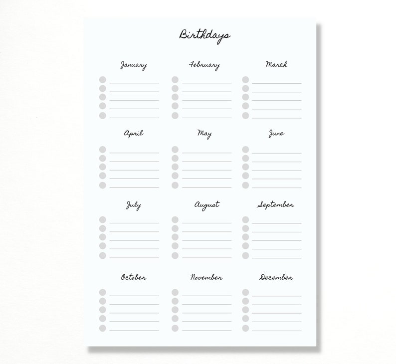 Birthday Tracker, Birthday Reminder, Birthday Planner, Minimalist ...