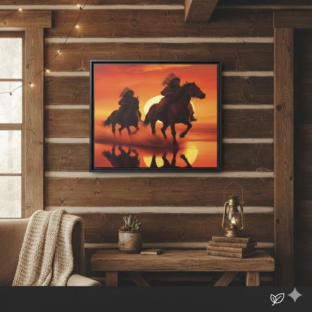 Galloping Through Firelight – Native American Sunset Horsemen - Etsy