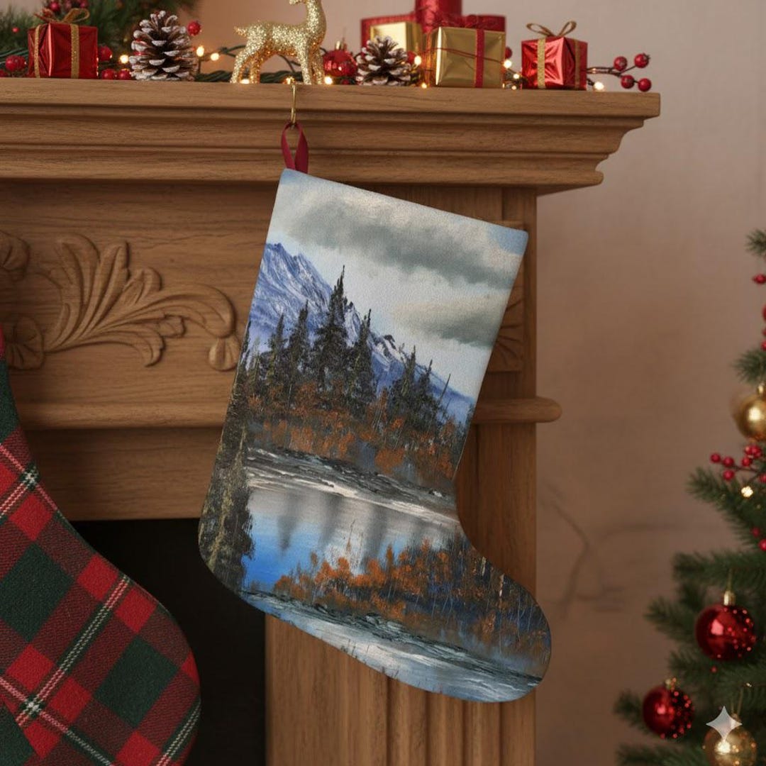 Christmas Stocking: Pine Lake Scene - Cozy Winter Holiday Decor - Etsy
