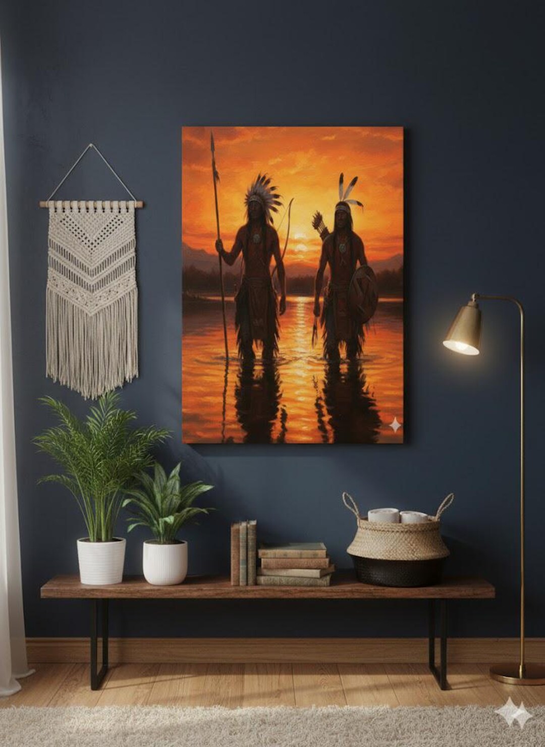Tribal Unity Silhouette | Native American Art | Sunset Water Reflection ...