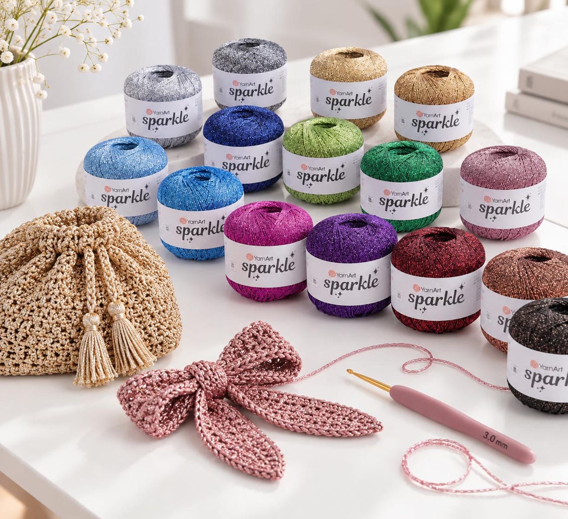 Yarnart Sparkle Metallic Lurex Yarn, Glitter Yarn for Crochet ...