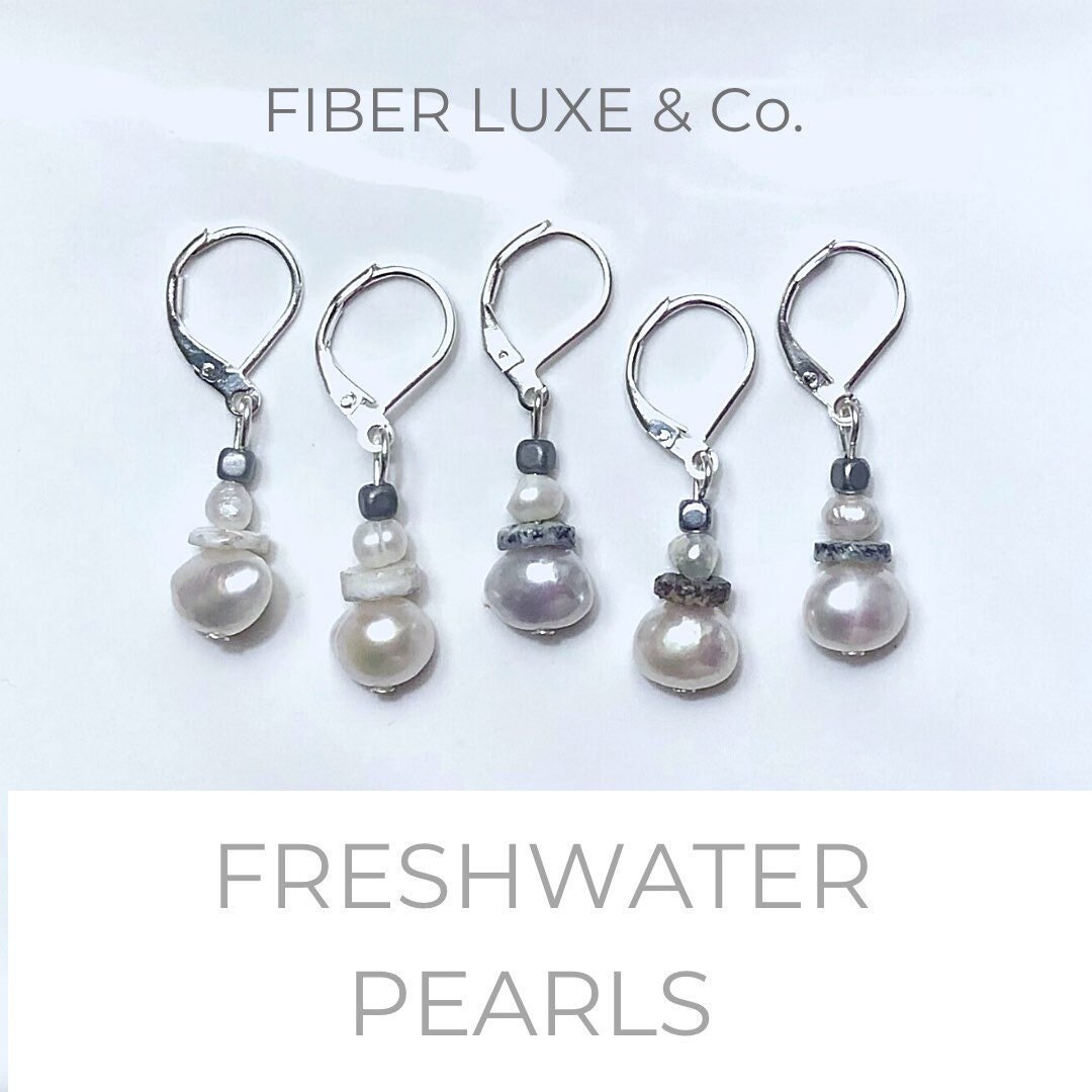 Freshwater Pearls • Pearl and Shell, Set of 5, Stitch Markers, Stitch ...