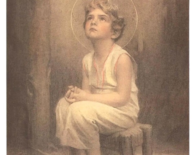 Vintage Divine Innocence Framed Print Face of Jesus as Child Looking up ...