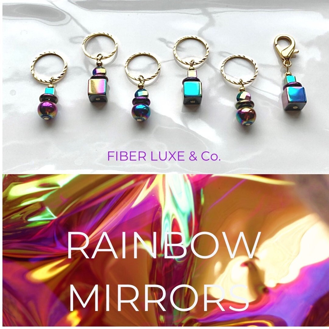 Rainbow Mirrors • Lg. 18k Plated Rings Hematite Stitch Markers ...