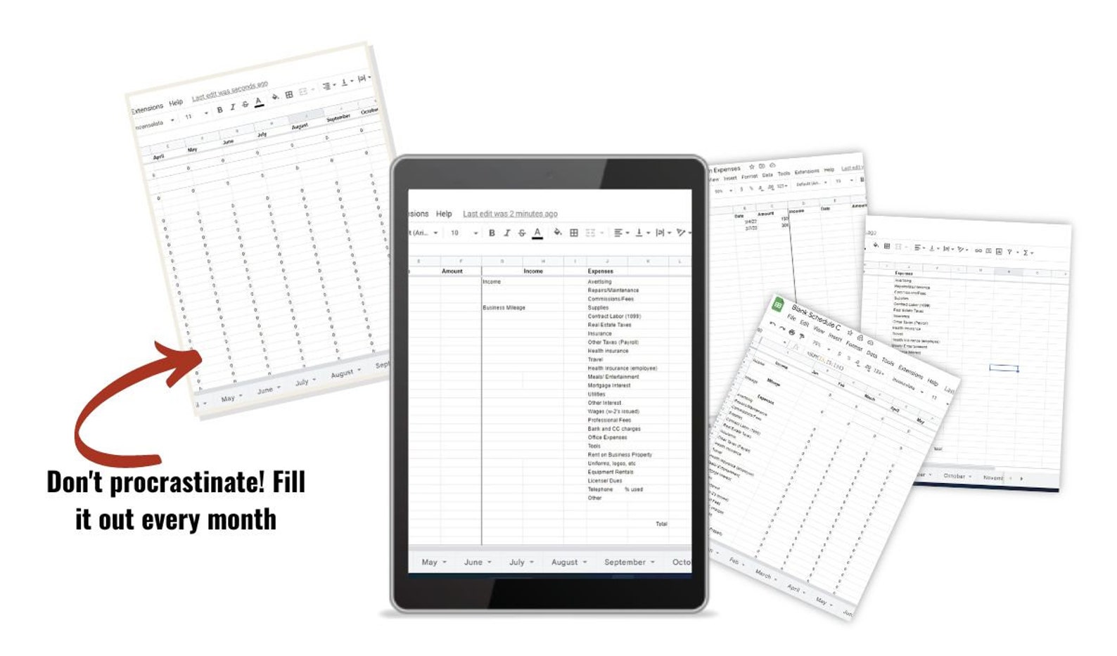 Schedule C- Business Expense Spreadsheet- Profit and Loss Sheet- Small ...