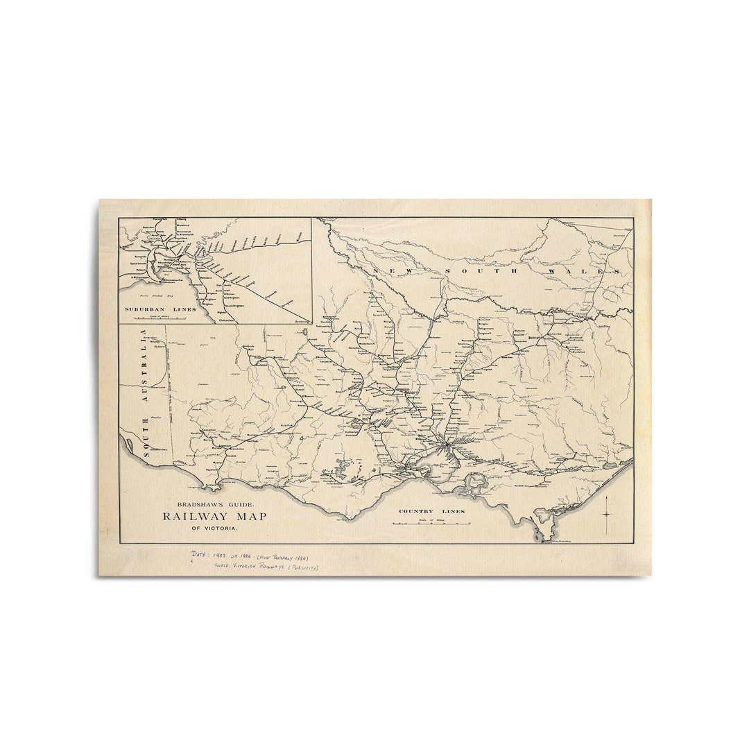 Vintage Railway Map of Victoria 1884 Wall Art Print, Poster, Canvas ...