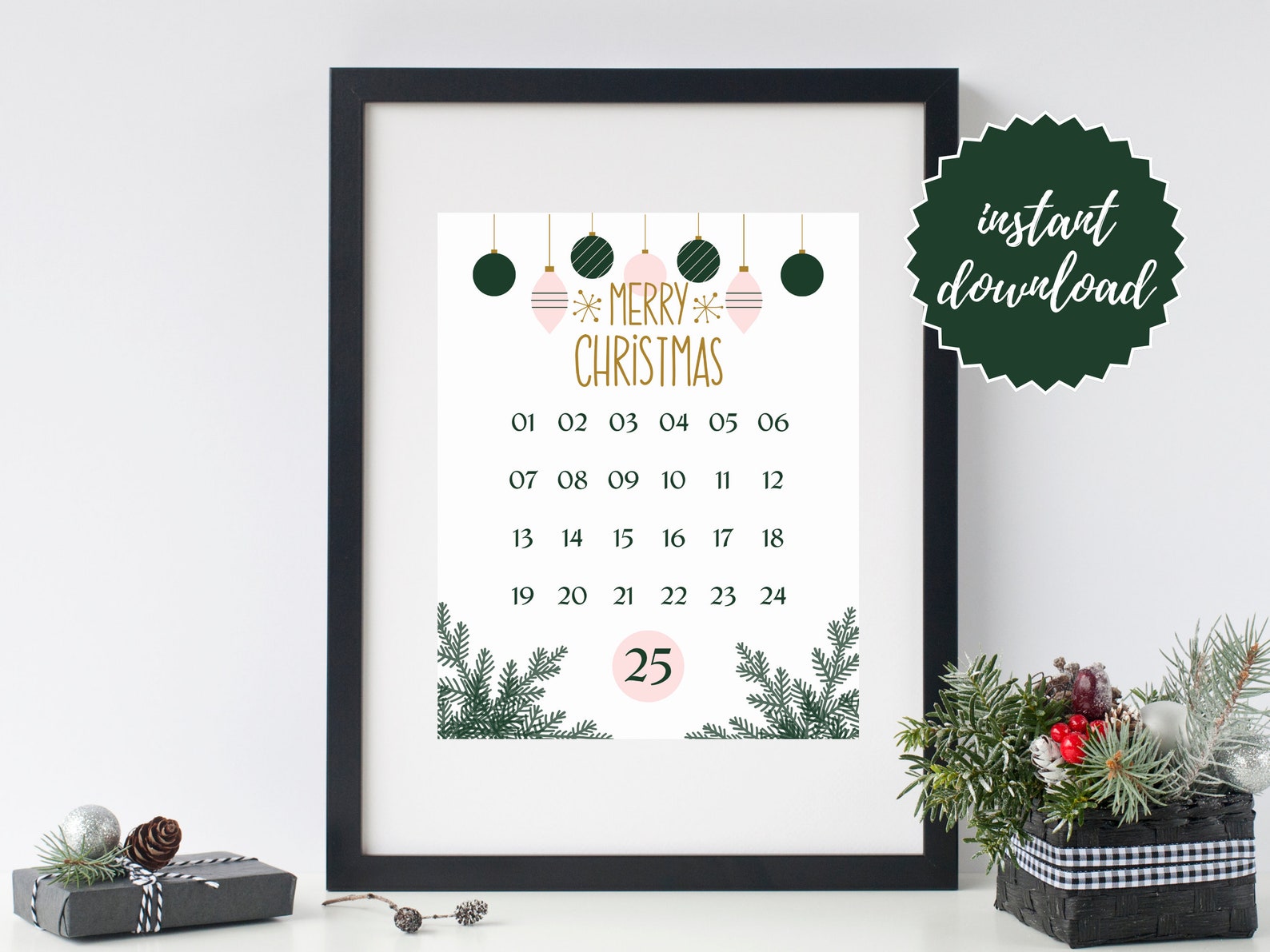 Printable Christmas Countdown Calendar Digital Download Christmas ...