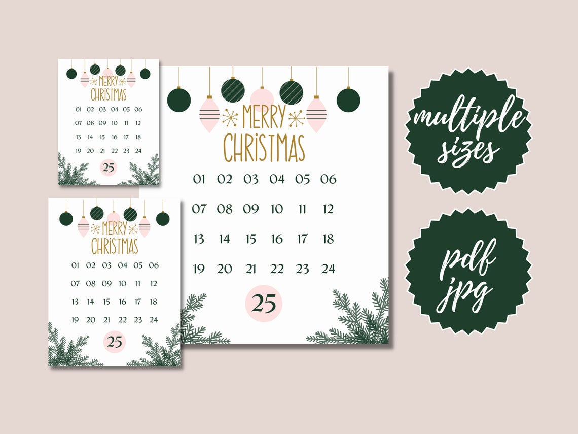 Printable Christmas Countdown Calendar Digital Download Christmas ...